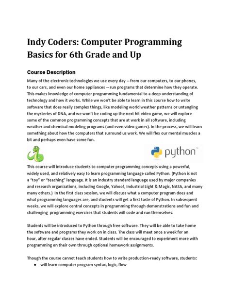 Indy Coders Computer Programming Basics For 6th Grade And Up Pdf
