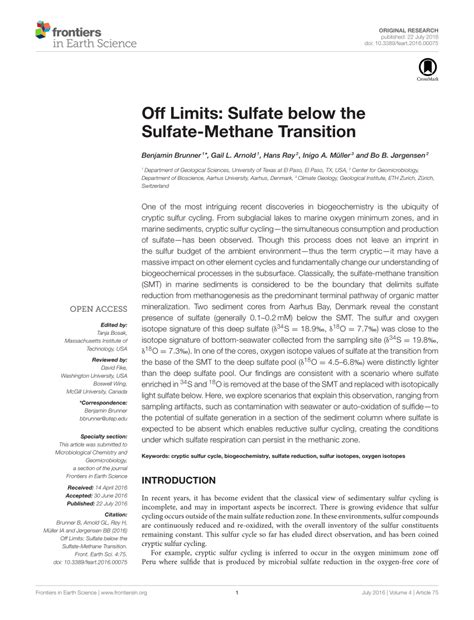Pdf Off Limits Sulfate Below The Sulfate Methane Transition