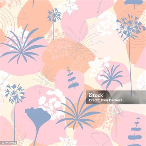 벡터 유기 원활한 추상적 배경 양식에 일치시키는 잎 꽃과 간단한 기하학적 모양을 가진 식물 모티프 프리핸드 낙서 패턴 0명에