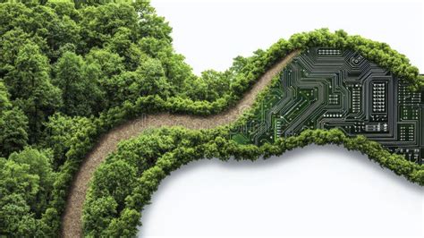 Abstract Green Landscape With Embedded Circuit Board Stock Illustration