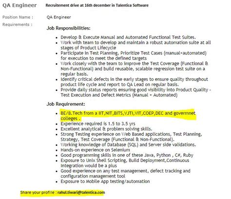 rahul tiwari on linkedin hurry up guys recruitment drive for qa opening in talentica on 16th…