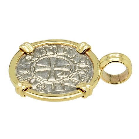 Crusader Cross Denier Coin In Gold Pendant