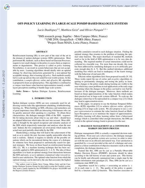 Pdf Off Policy Learning In Large Scale Pomdp Based Dialogue Systems