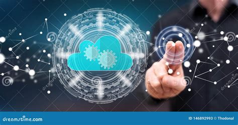 Man Touching A Cloud Technology Concept Stock Image Image Of Business Person
