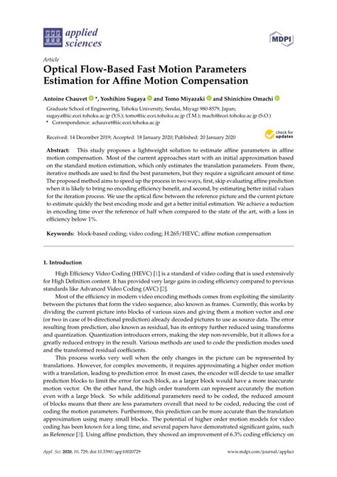 Pdf Optical Flow Based Fast Motion Parameters Estimation For Affine Motion Compensation