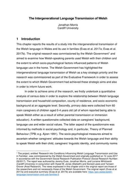 Pdf The Intergenerational Transmission Of Welsh