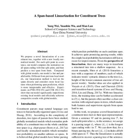A Span Based Linearization For Constituent Trees Acl Anthology