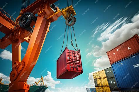 Premium Photo The Container Vessel During Loading At An Industrial Port By Port Crane Neural