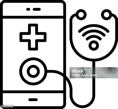 웨어러블 건강 모니터 벡터 라인 아이콘 디자인 백색 배경에 사물 인터넷 기호 Iot 및 자동화 스톡 일러스트 스마트 청진기 개념 감지기에 대한 스톡 벡터 아트 및 기타
