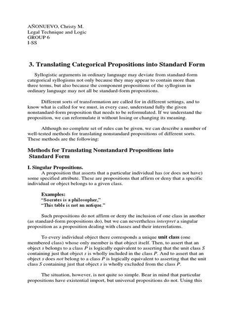 Translating Categorical Propositions Into Standard Form Pdf Proposition Adjective