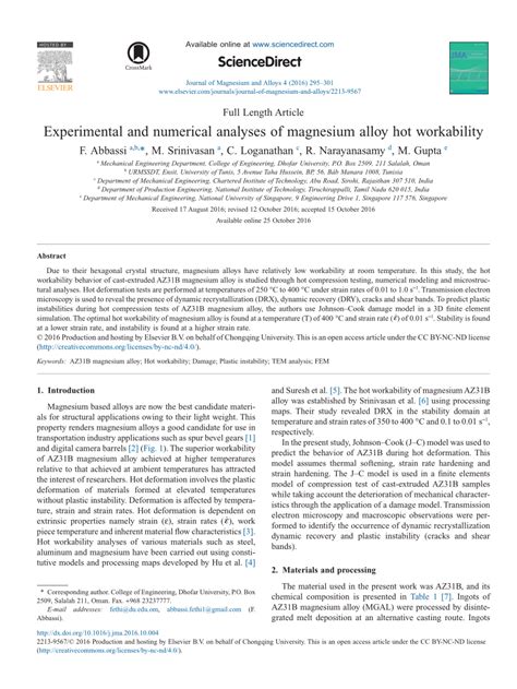 Pdf Experimental And Numerical Analyses Of Magnesium Alloy Hot