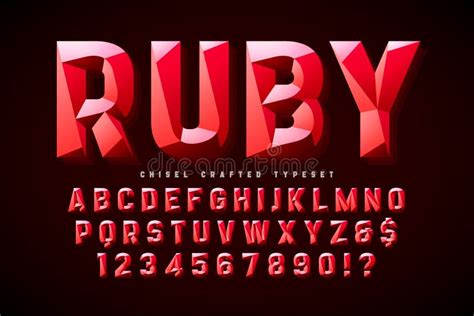 Letter E From Stylish Faceted Ruby Alphabet Stock Illustration