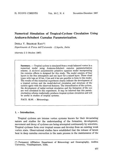 Pdf Numerical Simulation Of Tropical Cyclone Circulation Using Arakawa Schubert Cumulus