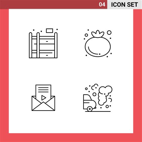 Modern Set Of 4 Filledline Flat Colors Pictograph Of Home Video Player Food Mail Environment