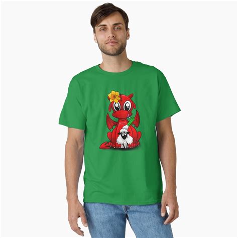 Cute Cartoon Welsh Dragon With Sheep And Daffodil And Leek Digital Art