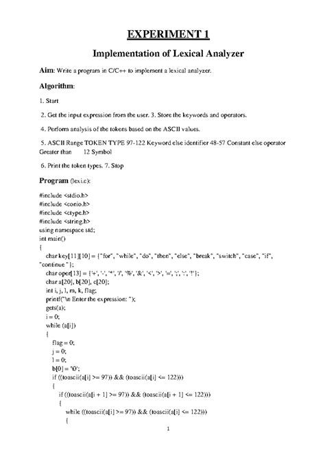 Ilovepdf Merged Experiment 1 Implementation Of Lexical Analyzer Aim