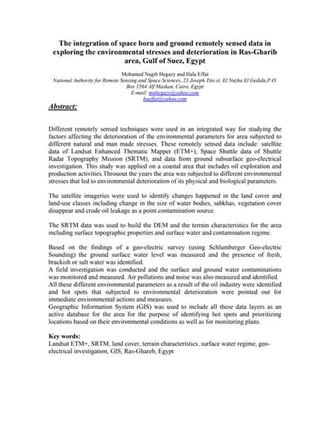 the integration of space born and ground remotely sensed data pdf