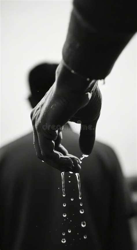 Monochrome Close Up Of A Hand With Water Dripping From It Stock
