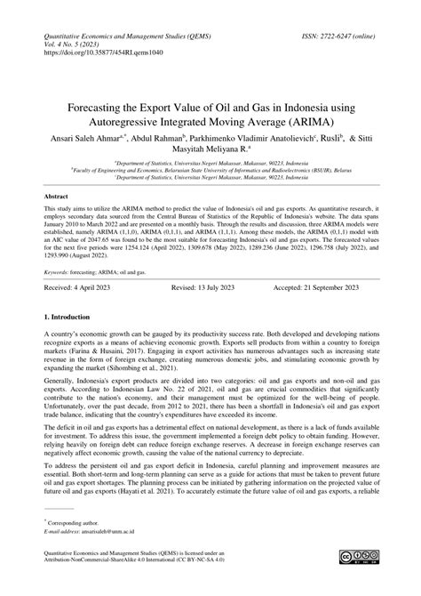 Pdf Forecasting The Export Value Of Oil And Gas In Indonesia Using Autoregressive Integrated
