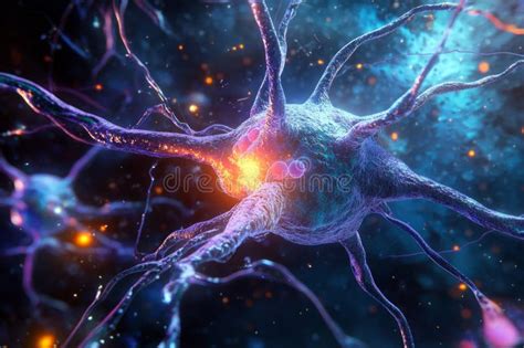Vivid Neural Cell Network Sci Fi Inspired Digital Art With Glowing Connections And Blue Orange