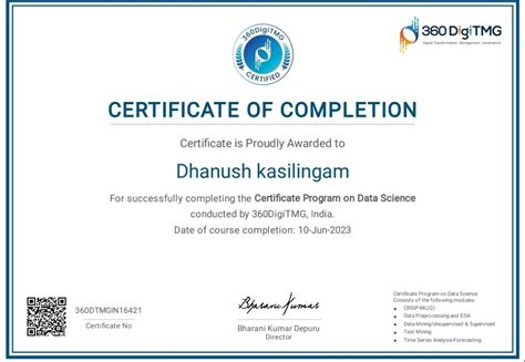 dhanush kasilingam on linkedin data science certificate from