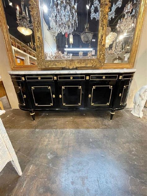 Mid Century Large Scale D Shaped Black Lacquered Side Board Legacy