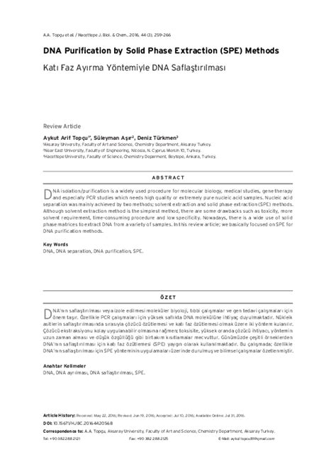 Pdf Dna Purification By Solid Phase Extraction Spe Methods