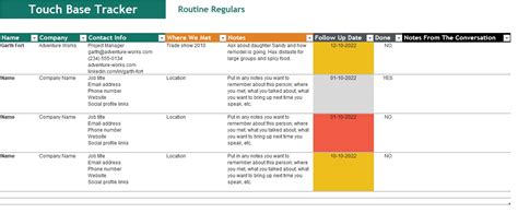 Touch Base Tracker Template In Excel Download Xlsx