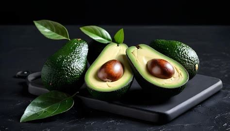 Premium Photo Cut Avocado With Leaves On A Cutting Board