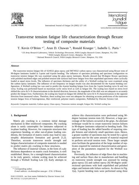 Pdf Transverse Tension Fatigue Life Characterization Through Flexure