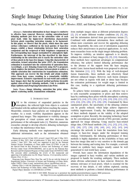 Single Image Dehazing Using Saturation Line Prior Pdf