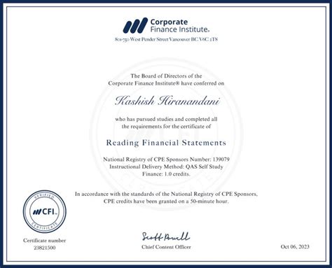 Earned Cfi Certification Financial Statements Kashish Hiranandani Posted On The Topic Linkedin