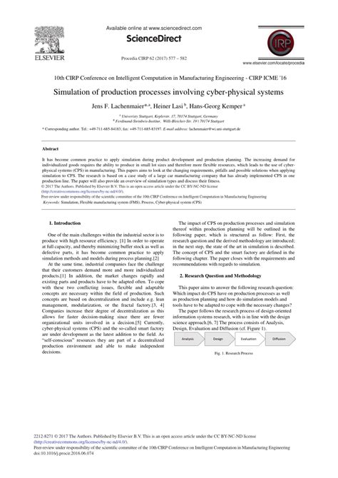 Pdf Simulation Of Production Processes Involving Cyber Physical Systems
