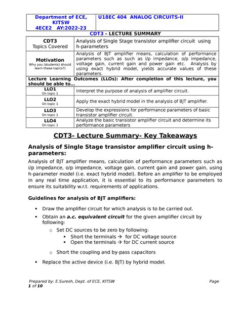 Ac Ii Cdt3 Summary Unit1 4ece2 Es Kitsw 4ece2 Ay2022 Cdt3 Lecture