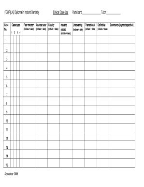 Fillable Online Clinical Case Log Sep 08 Fgdp Org Uk Fax Email Print PdfFiller