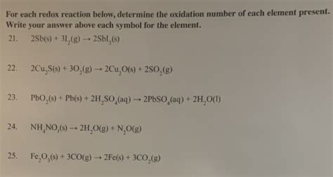 Solved For Each Redox Reaction Below Determine The