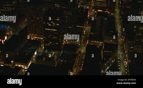 Helicopter Angle Above Top Down Angle Of Buildings Night City Seattle Washing Stock Video