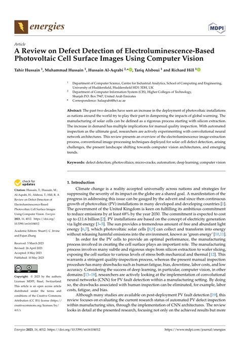 Pdf A Review On Defect Detection Of Electroluminescence Based Photovoltaic Cell Surface Images