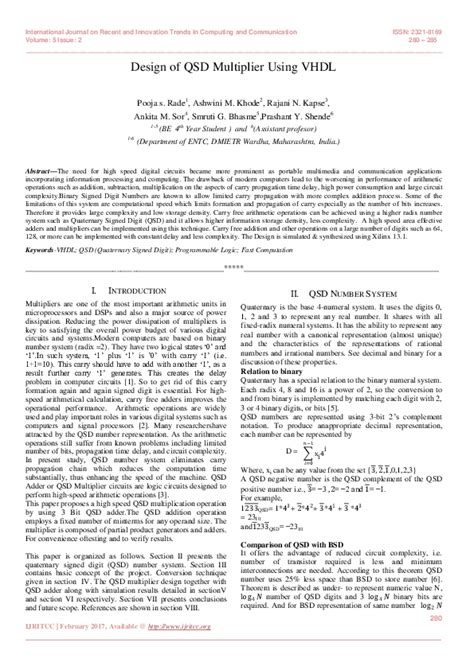 Pdf Design Of Qsd Multiplier Using Vhdl