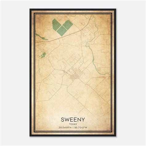 Vintage Sweeny Texas Map Poster Sweeny Tx City Road Wall Art Print Custom Maps And Posters