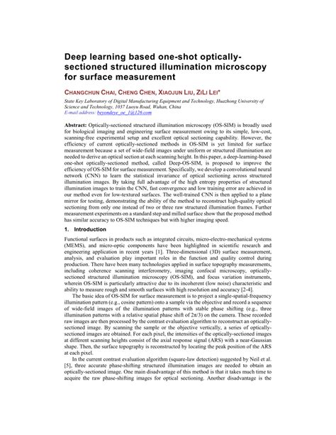 Pdf Deep Learning Based One Shot Optically Sectioned Structured