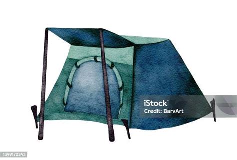 흰색 백그룬에 고립 된 캠핑 텐트와 손으로 그린 수채화 그림 개념에 대한 스톡 벡터 아트 및 기타 이미지 개념 개념과 주제 관광 Istock