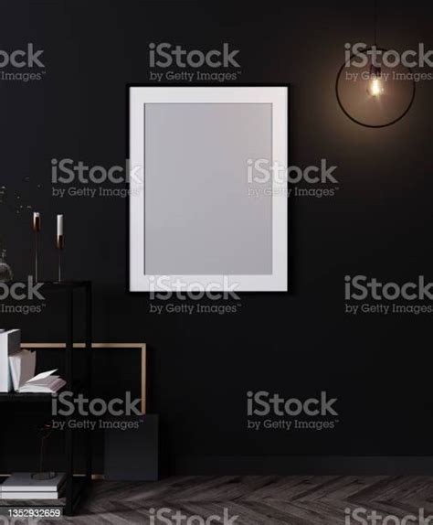 모던 블랙 인테리어 배경의 모형 포스터 프레임 스칸디나비아 스타일 3d 렌더 3d 일러스트레이션 0명에 대한 스톡 사진 및 기타 이미지 Istock
