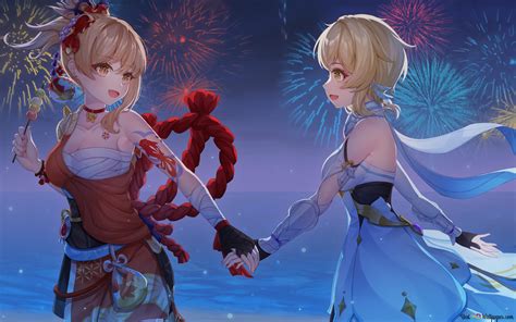 Yoimiya Lumine Together In Festival Night Genshin Impact K Wallpaper Download