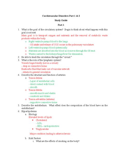 Cardiovascular Study Guide Cardiovascular Disorders Part 1 2 Study
