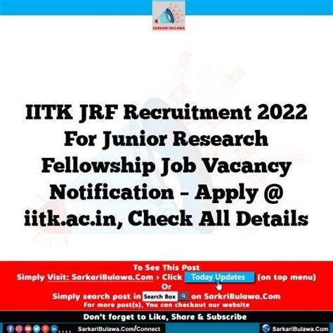 IITK JRF Recruitment For Junior Research Fellowship Job Vacancy Notification Apply Iitk