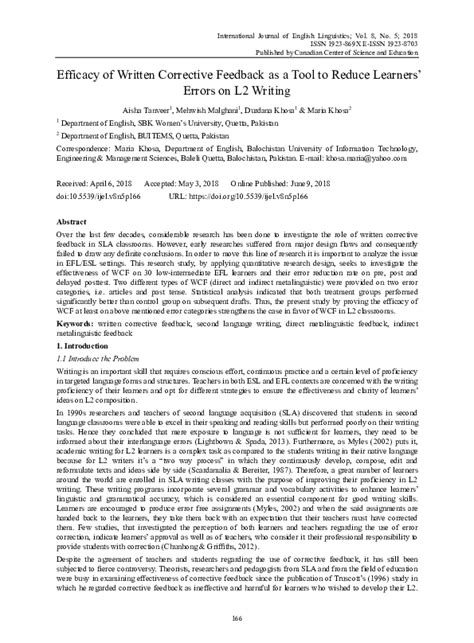 Pdf Efficacy Of Written Corrective Feedback As A Tool To Reduce