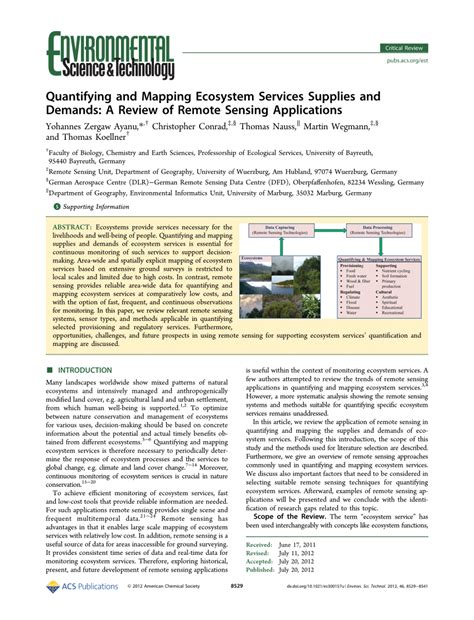 Pdf Quantifying And Mapping Ecosystem Services Supplies And Demands