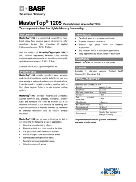 Basf Mastertop 1205 Data Sheet Pdf Coating Wear