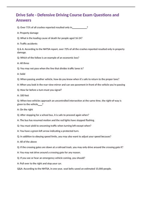 Drive Safe Defensive Driving Course Exam Questions And Answers